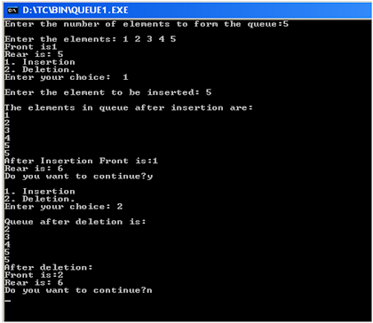 c++ programs: PROGRAME TO INSERT AND DELETE AN ELEMENT IN A QUEUE.