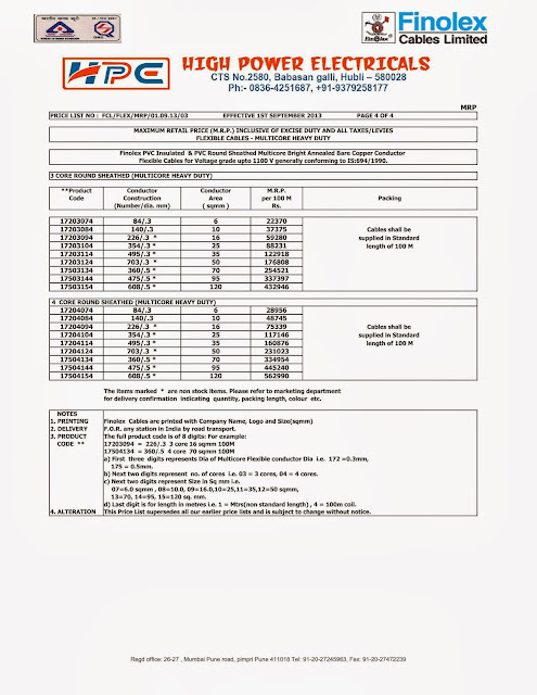 HIGH POWER ELECTRICALS: FinOlex New Price List with effect from 1-09-2013