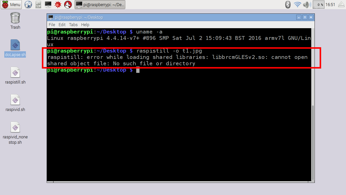 Hello Raspberry Pi: raspistill error while loading shared libraries ...
