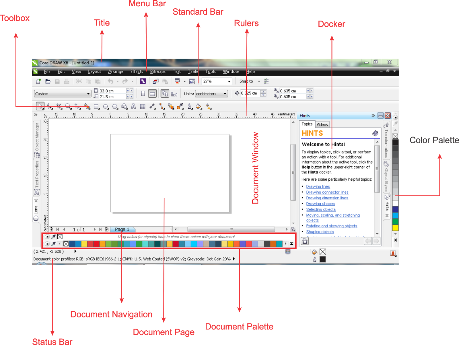 Mengenal Area Kerja Dasar Corel Draw | Belajar Corel Draw untuk Pemula