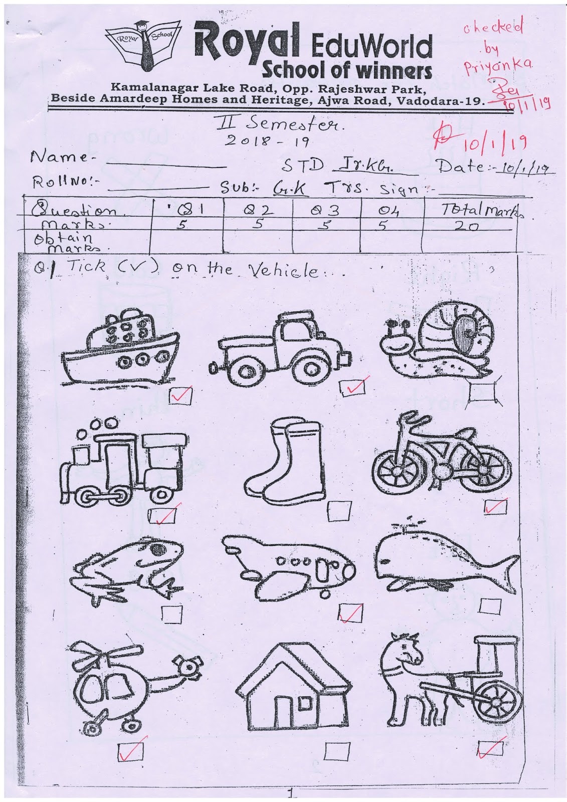 JR KG Exam Paper G.K