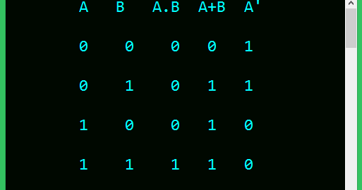 Program in C to print truth table using logical operators
