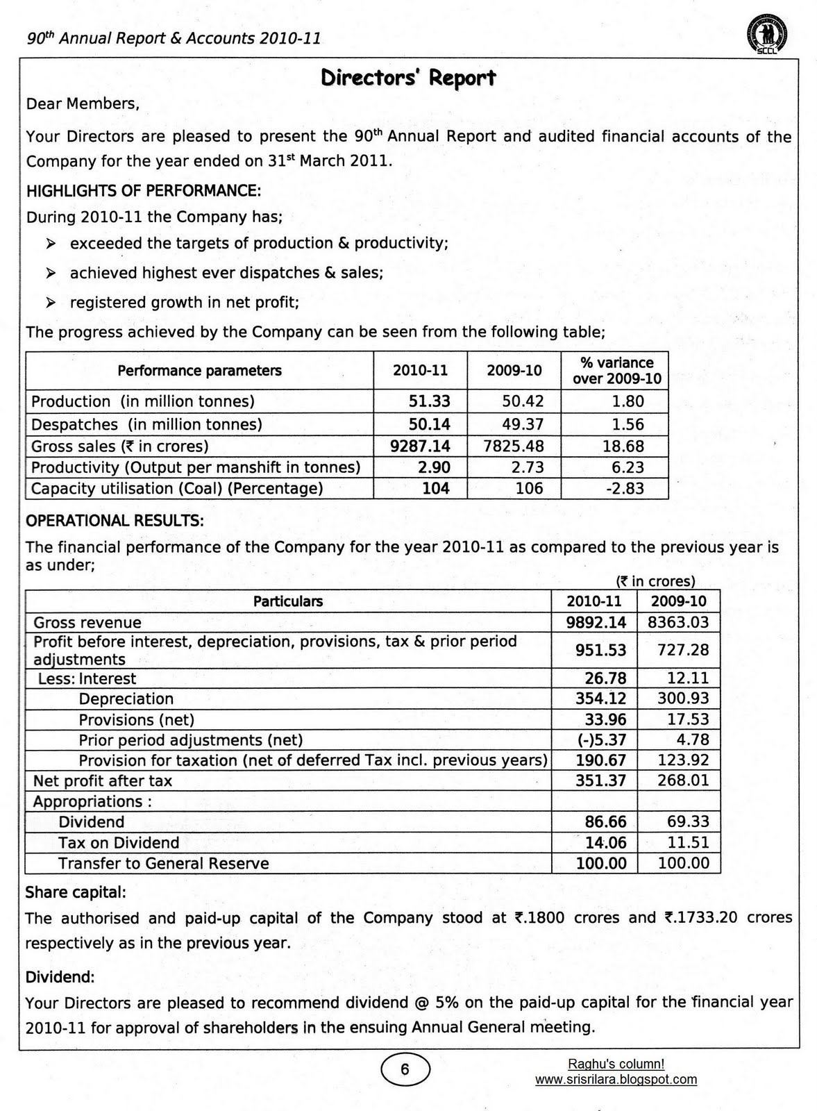 Raghu's column!: In appreciation of the performance of SCCL - A Coal ...