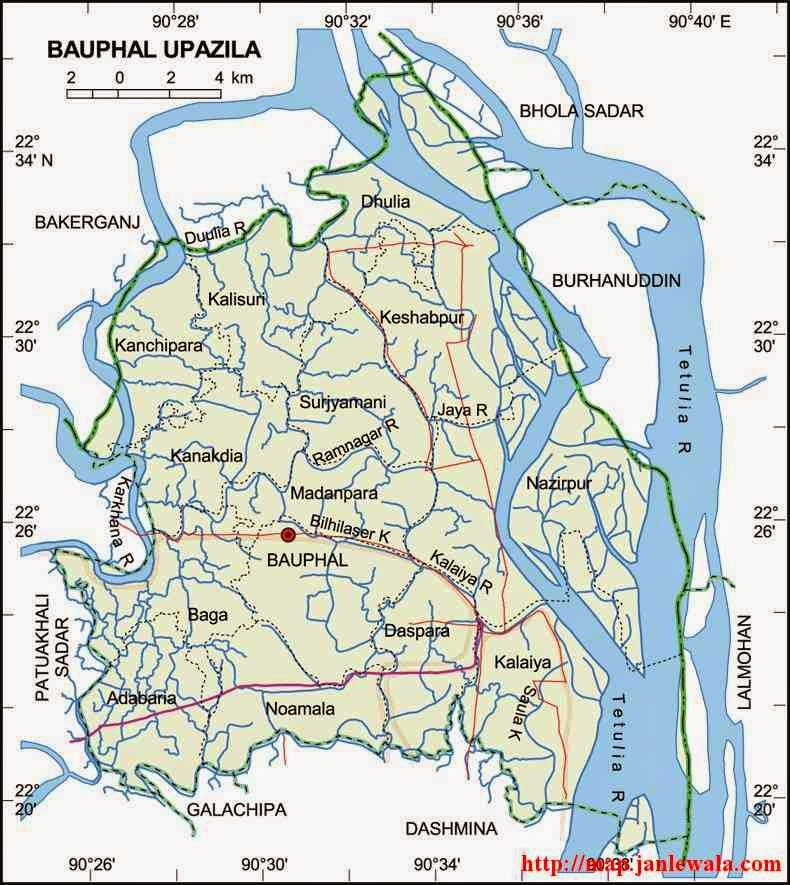Baufal Upazila Map, Patuakhali District, Bangladesh