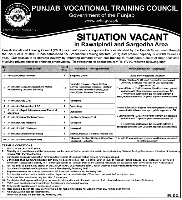 Punjab Vocational Training Council (PVTC) Punjab Govt Jobs ...