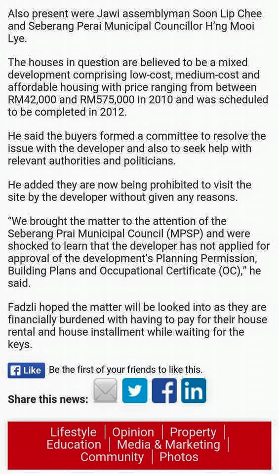 Isu Rumah "The Golf Garden Jawi": Keratan Akhbar