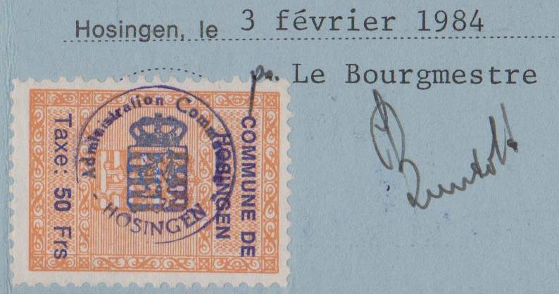 Luxembourg Communal Revenue Stamps: Hosingen (→ 2012)