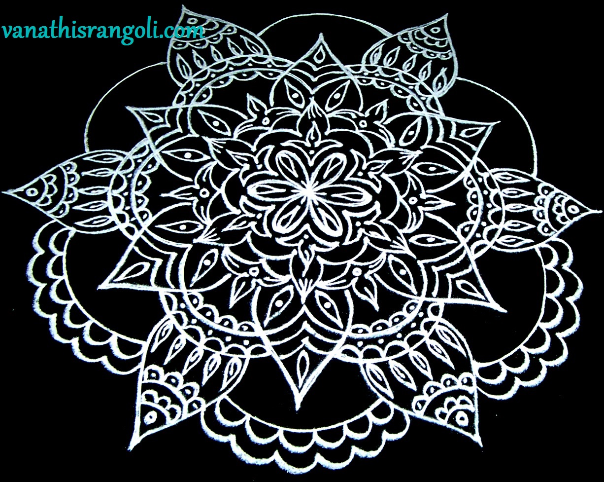 Vanathi's Rangoli / Kolangal: Freehand Flower Rangoli - Without Colors