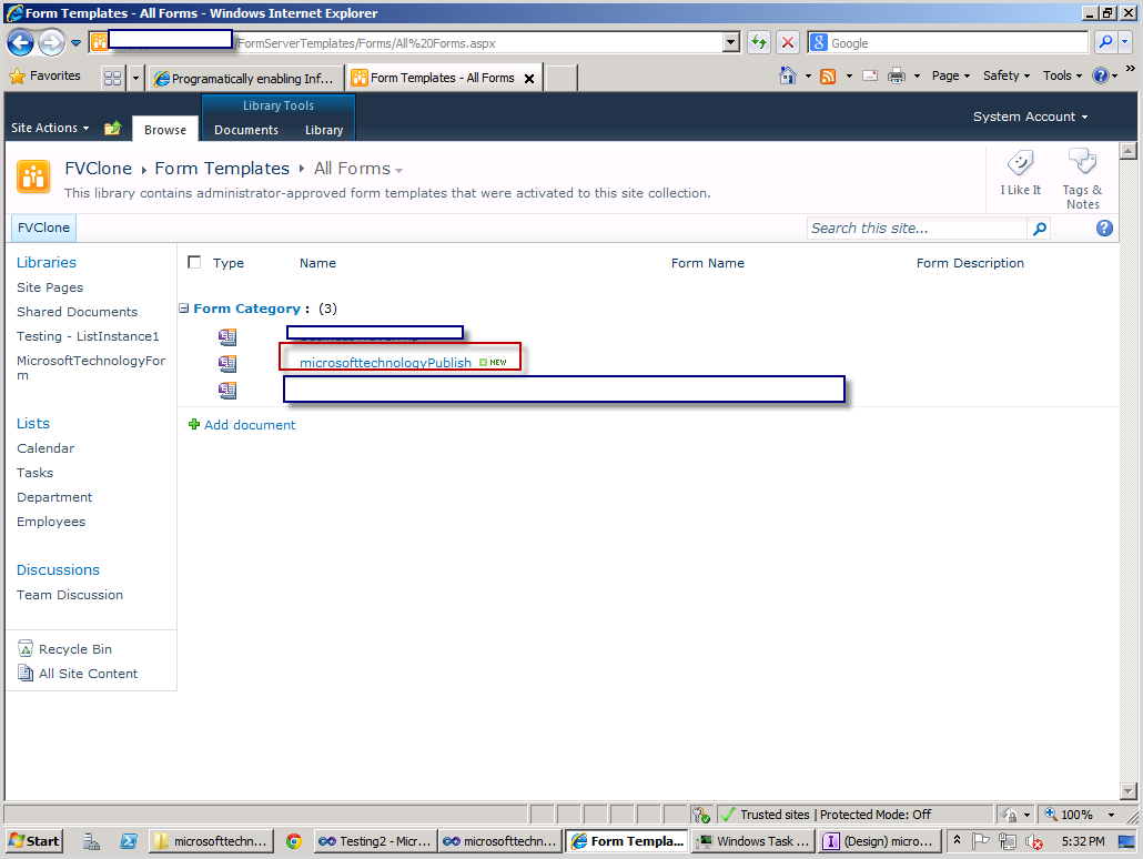 Deploy infopath form as content type when new form item