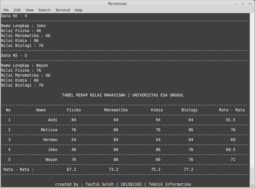 Aplikasi Rekap Nilai Menggunakan Array - BACKSHARE