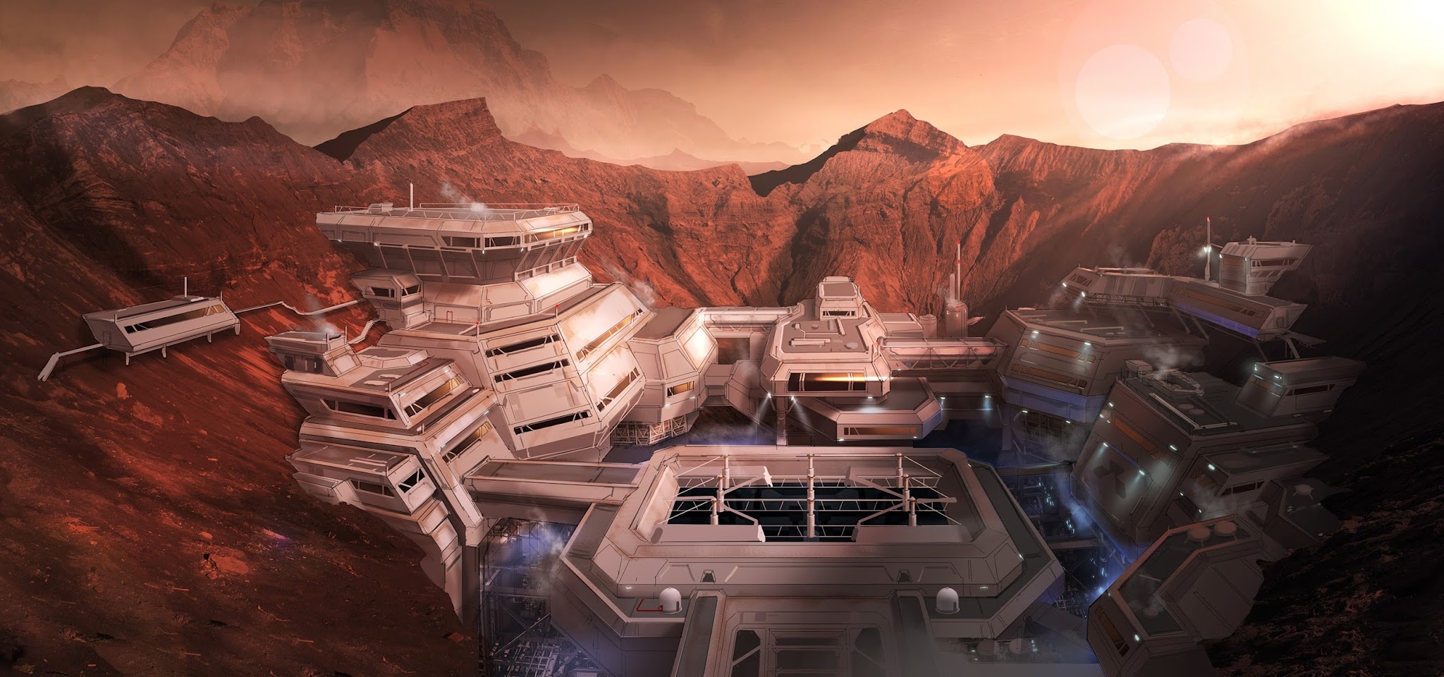Human base in a Martian crater by Colin Geller | human Mars