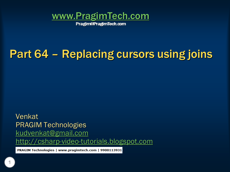 Sql Server Net And C Video Tutorial Part 64 Replacing Cursors Using Joins
