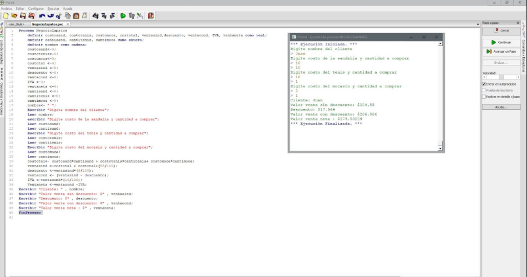 Pruebas de escritorio de los ejemplos y PseInt