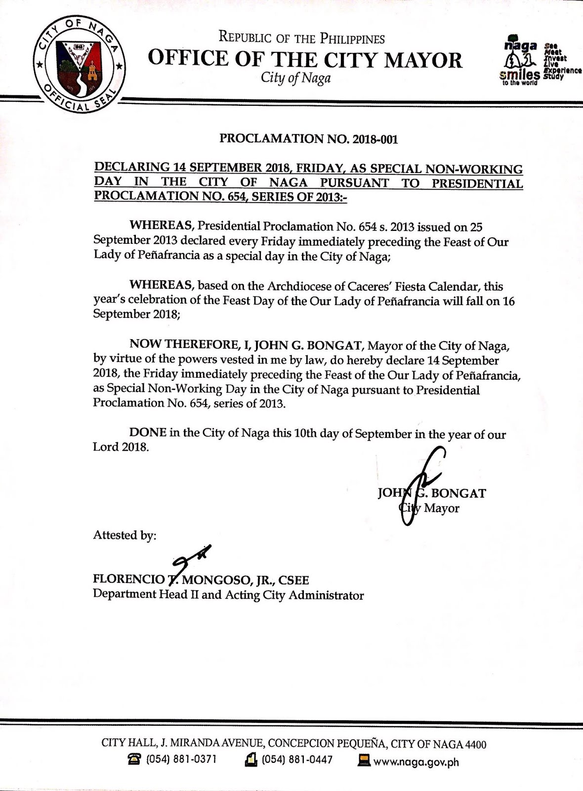 Philippine Holidays: Special Non-Working Day in Naga City on September ...