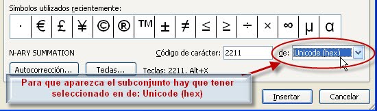 Curso Mentor de Office: Mostrar los subconjuntos al insertar símbolos ...