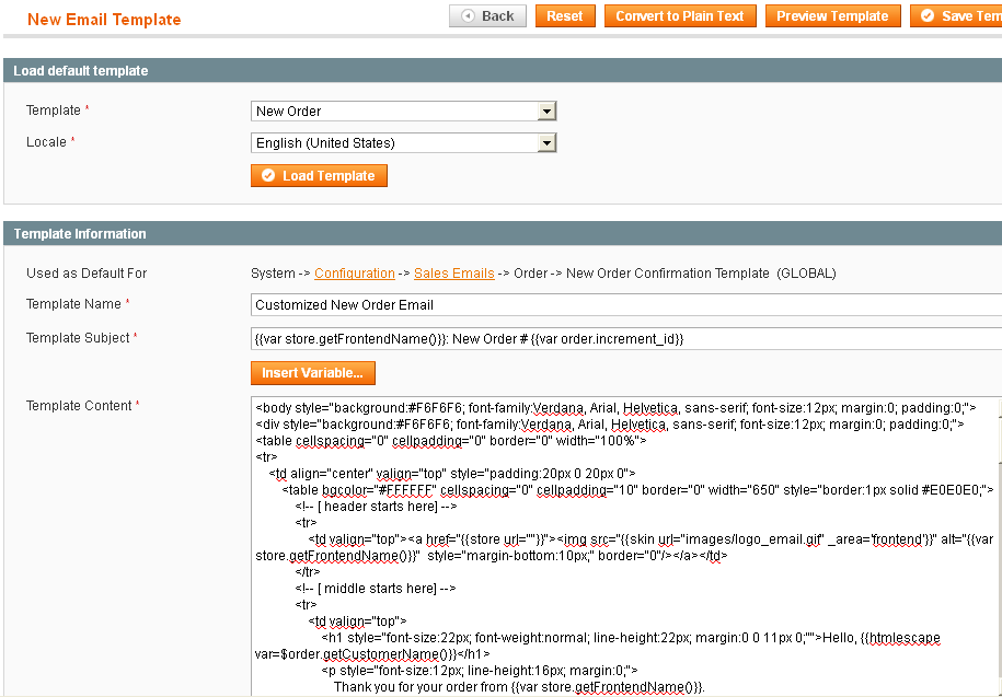 Customize New Order Email Template In Magento ~ Web Speaks