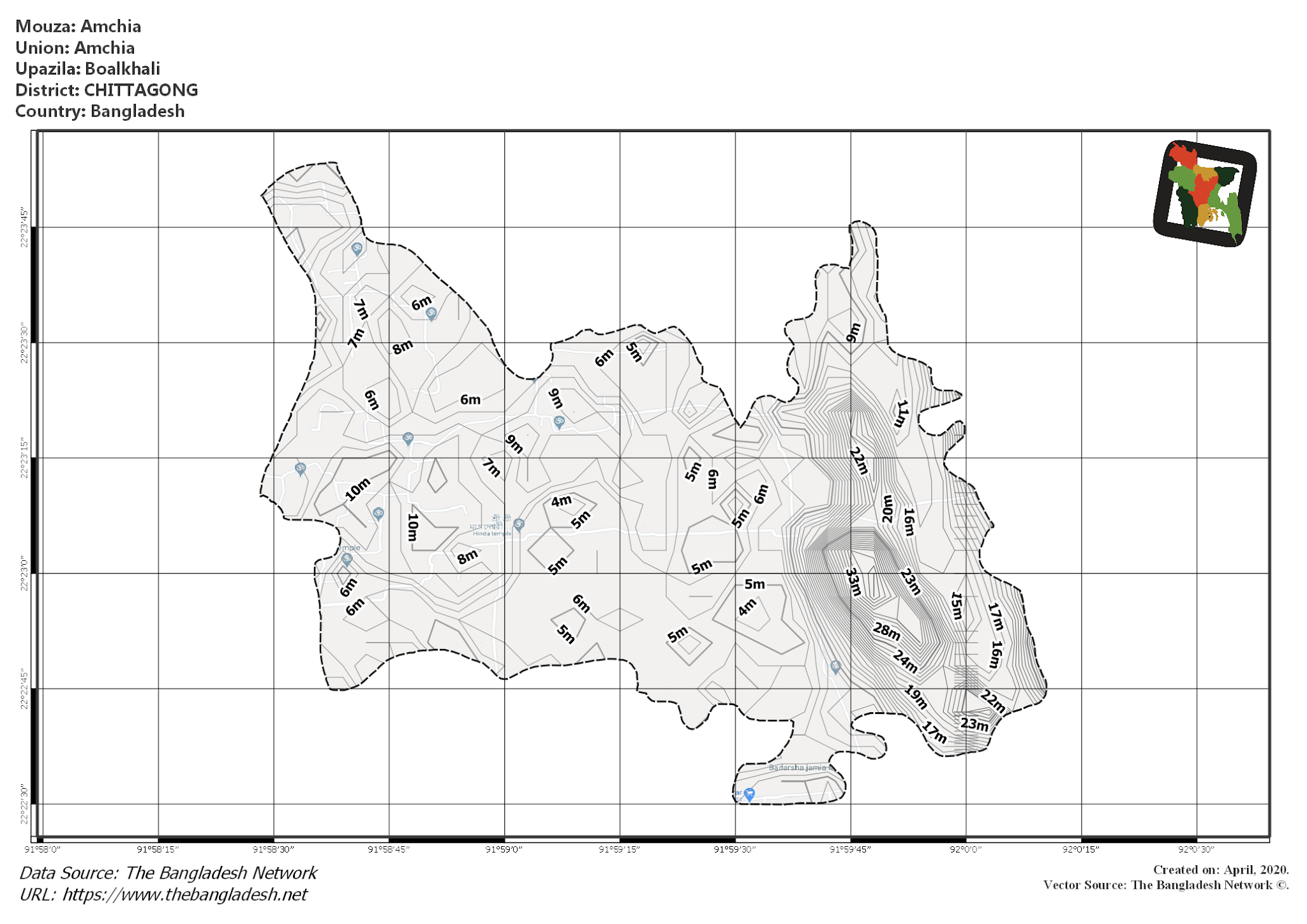Map of Amchia Mouza, Boalkhali, Chittagong