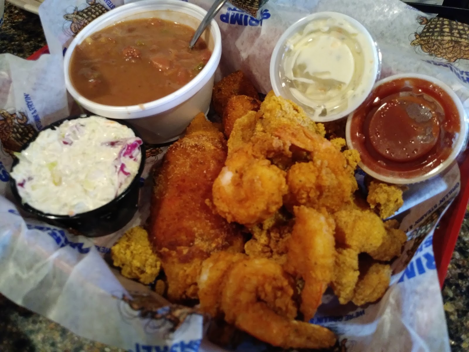 FRIED CHICKEN LIPS: Shrimp Basket and Goatfeathers