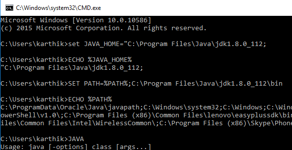 My Learnings: Files\Java\jdk1.8.0_112 was unexpected at this time.