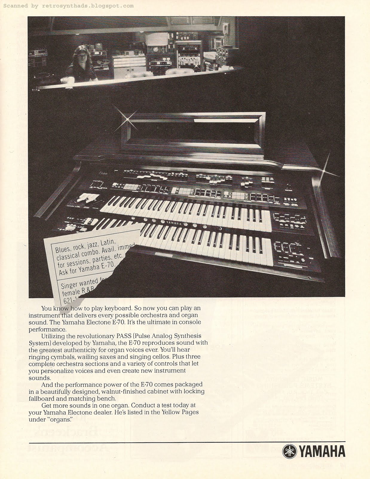 Retro Synth Ads: Yamaha E-70 ad #3, Contemporary Keyboard 1981