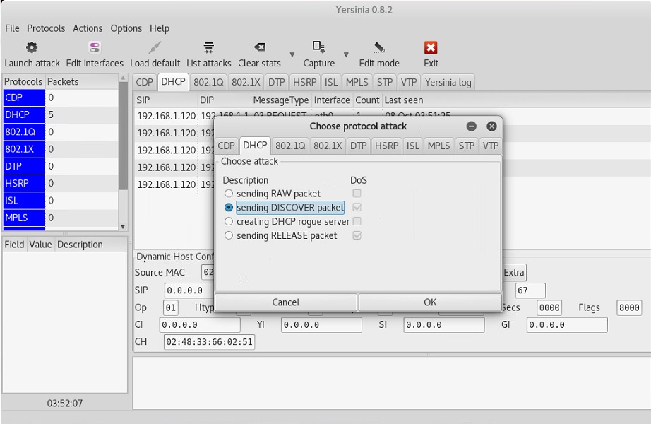 My Cybersecurity Journal: DHCP Starvation Attack and MAC Address Spoofing
