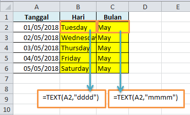 Contoh Rumus Excel Praktis: Merubah Tanggal Menjadi Hari dan Bulan