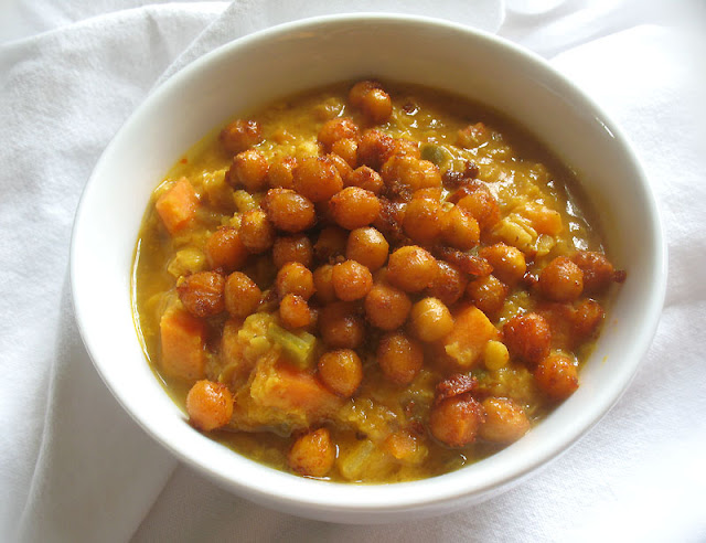 Curried Lentil Vegetable Soup with Roasted Chickpeas | Lisa's Kitchen ...