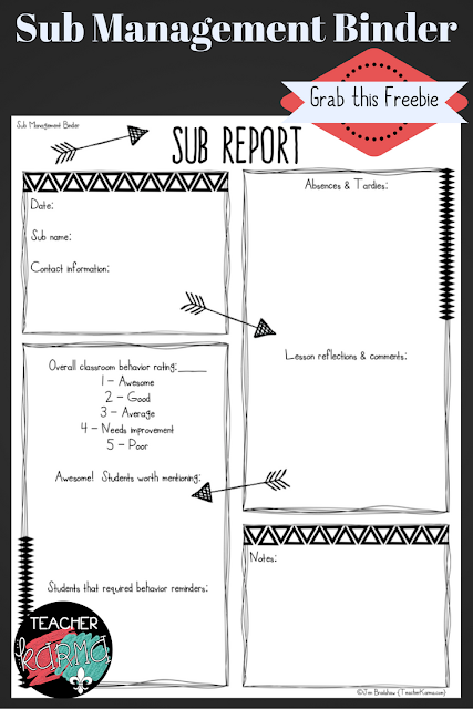 Substitute Form for your SUB TUB | Classroom Freebies | Bloglovin’