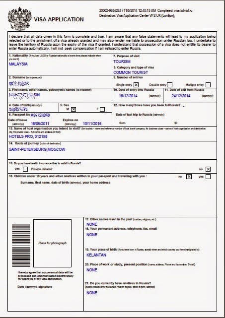 Tips | How to Apply Russian Visa from UK ~ Kaki Berangan