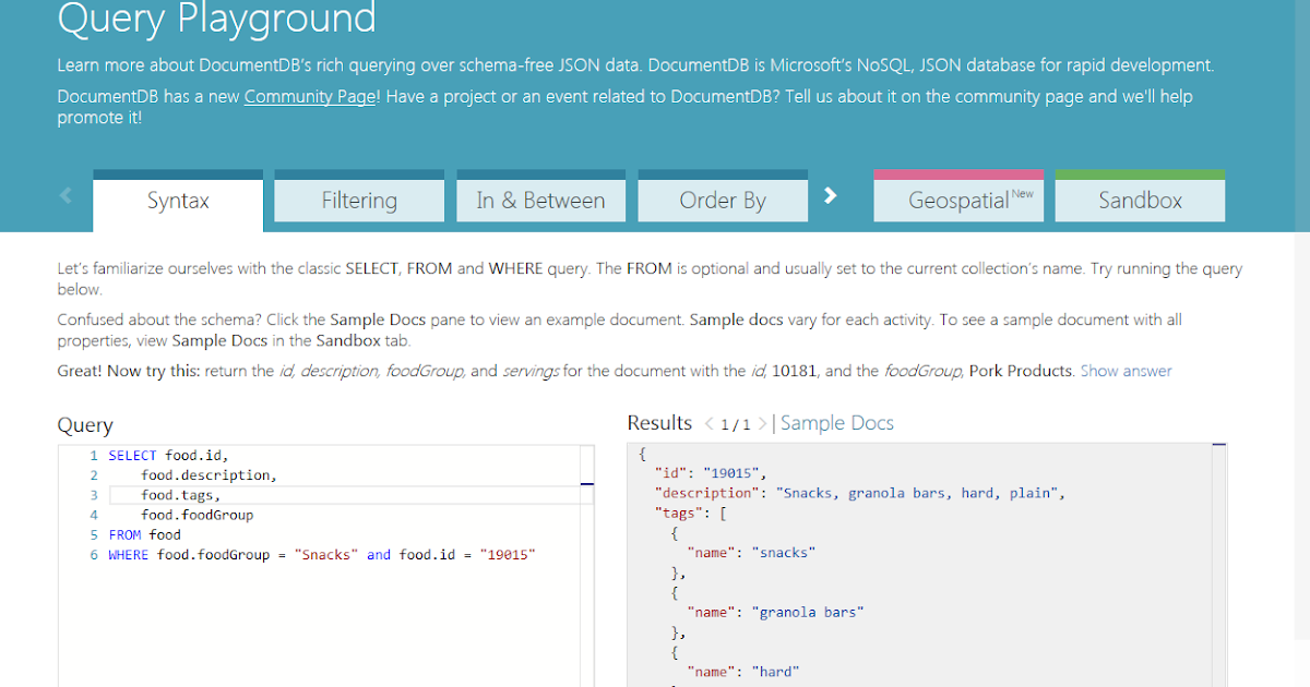 The art of simplicity: Azure DocumentDB playground