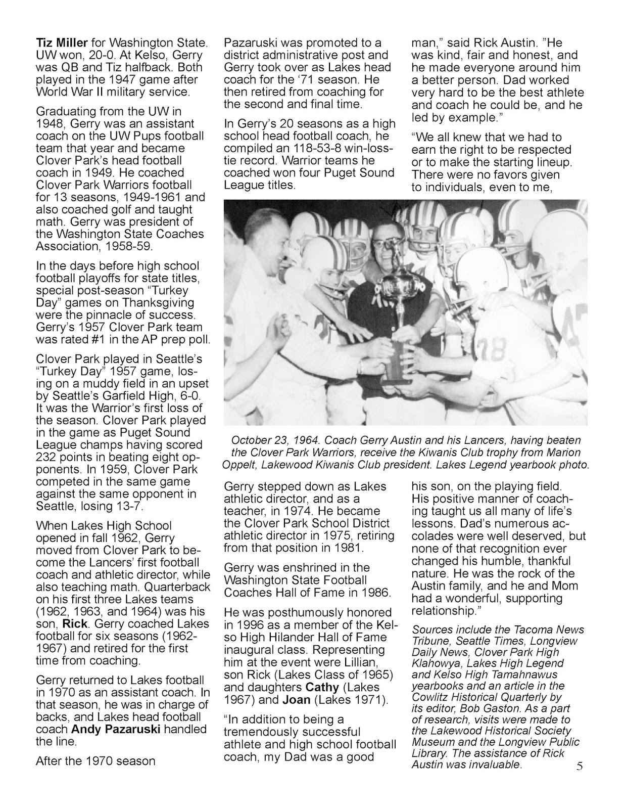 COACH GERRY AUSTIN - Clover Park/Lakes: Gerry Austin story in Spring ...