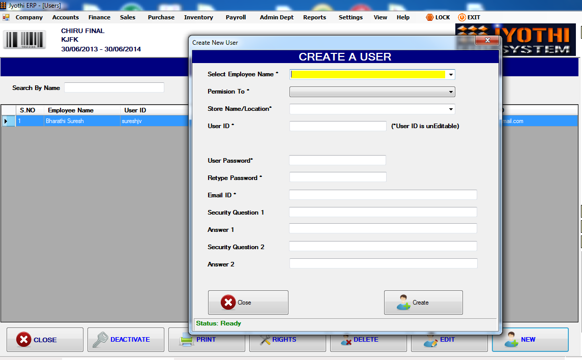 Jyothi ERP System in VB.NET Source Code: User Management in ERP System