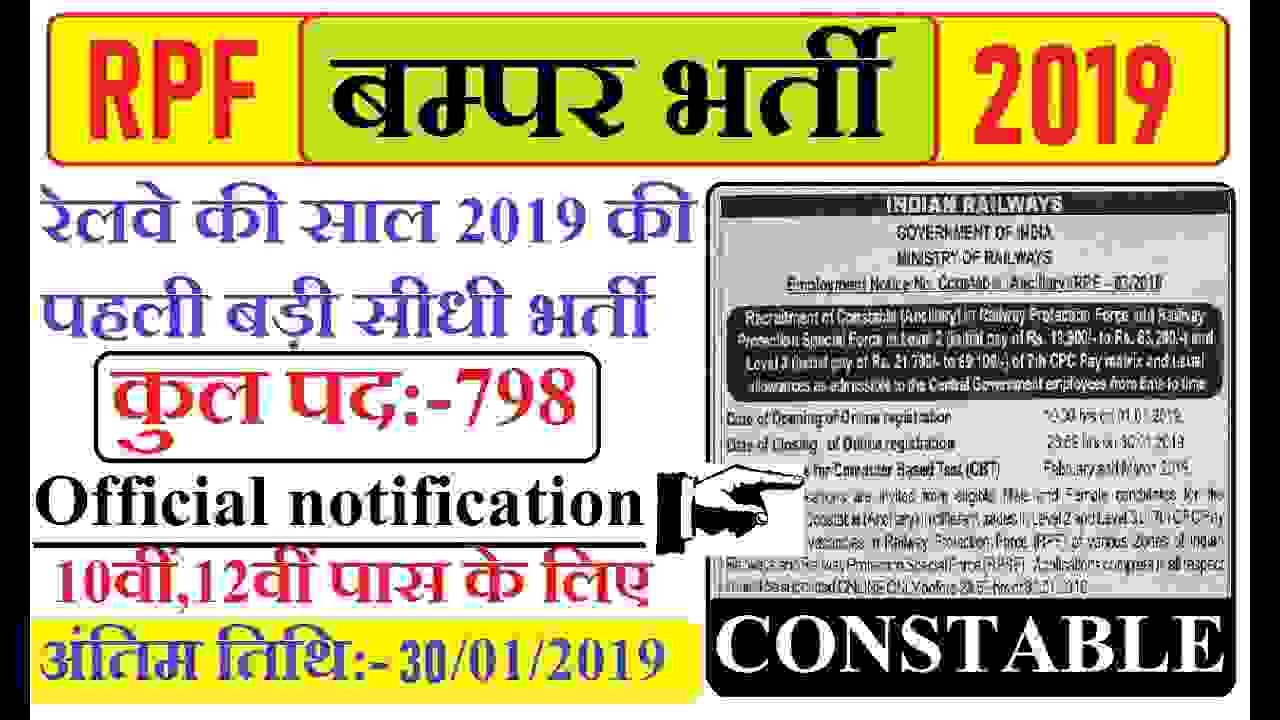 RPF Recruitment 2019- Railway Jobs for 798 Constable Posts under ...