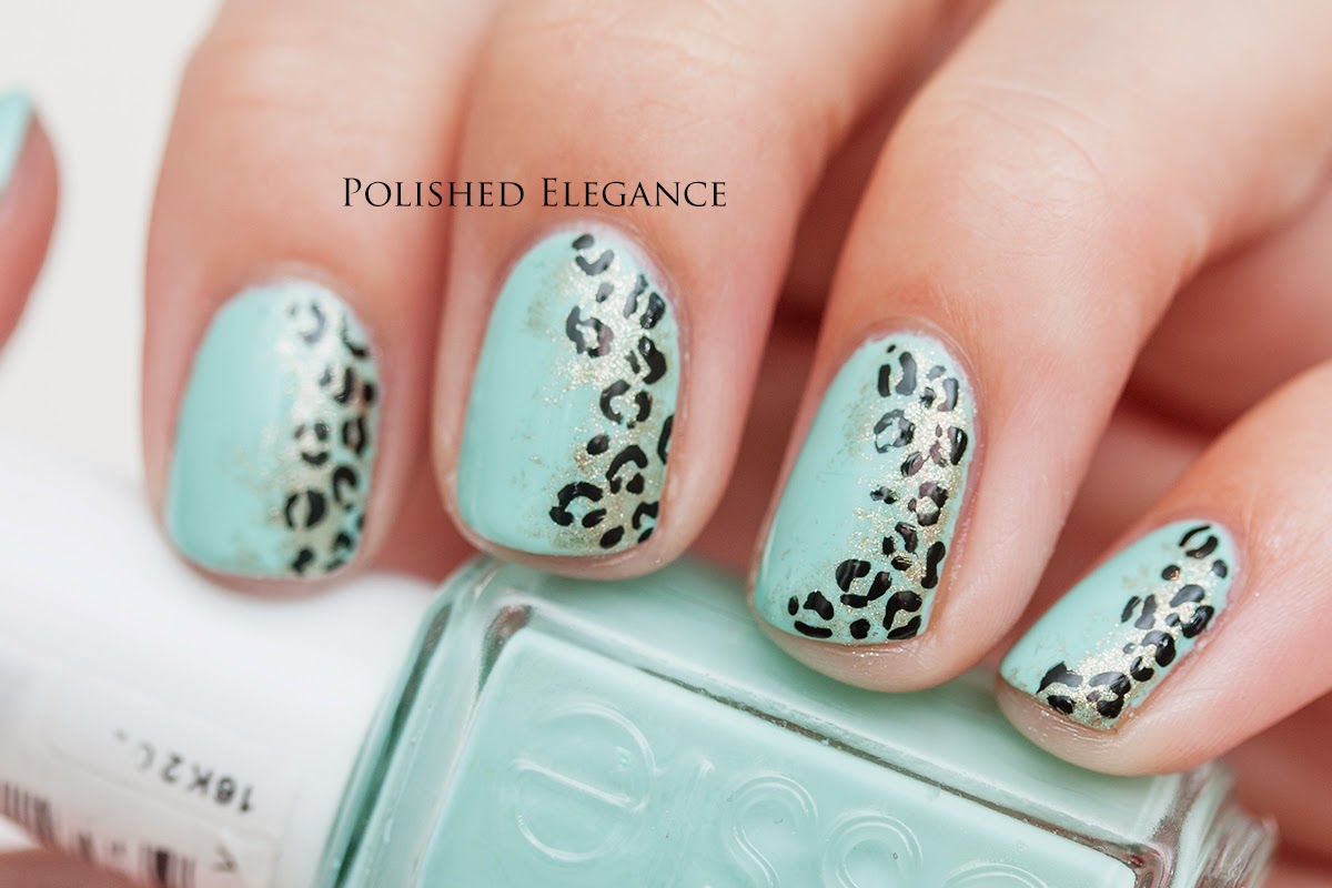 Mint Gold Leopard Nails