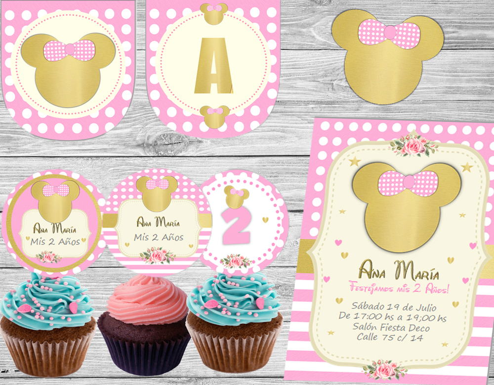 Minnie Mouse Dorado con Rosa ~ .:::Kit imprimibles..::