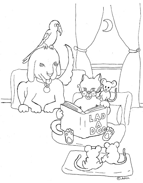 Coloring Pages for Kids by Mr. Adron: Cat Reading Book Coloring Page