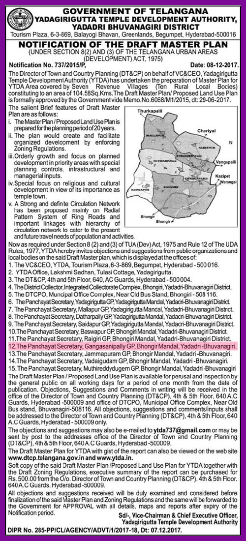 Yadadri Golden: YTDA Draft Master Plan