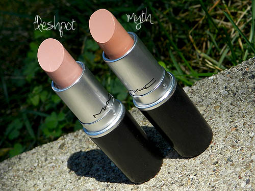 MAC Fleshpot Lipstick Review + Comparison to MAC Myth Lipstick!