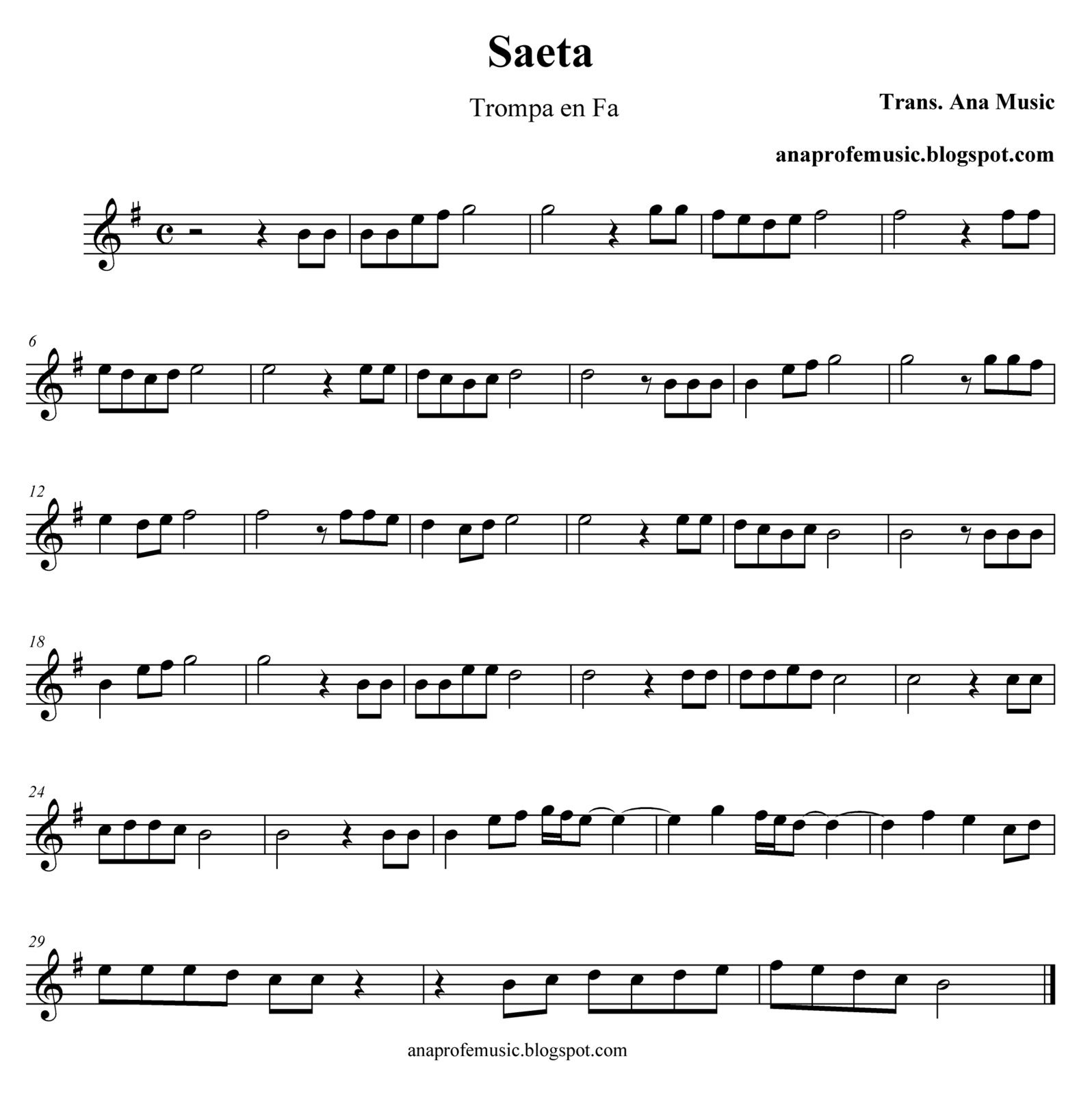 AnaProfeMusic: SAETA. Partitura Flauta, Clarinete, Trompeta, Saxofón ...