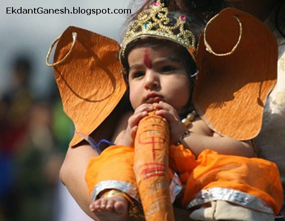 Ekdant Ganesh: Small Indian Kid in the Attire of Lord Ganesha - Very ...