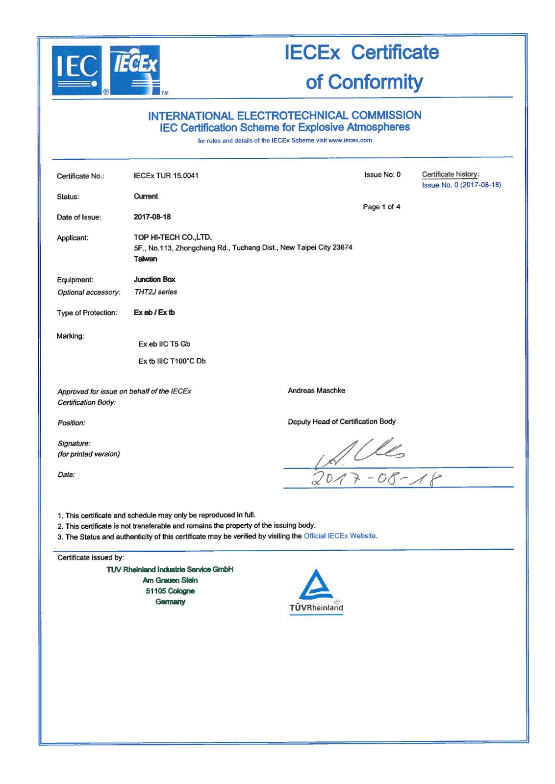 THT-EX Exp. junction box were granted IECEx and ATEX certifications.