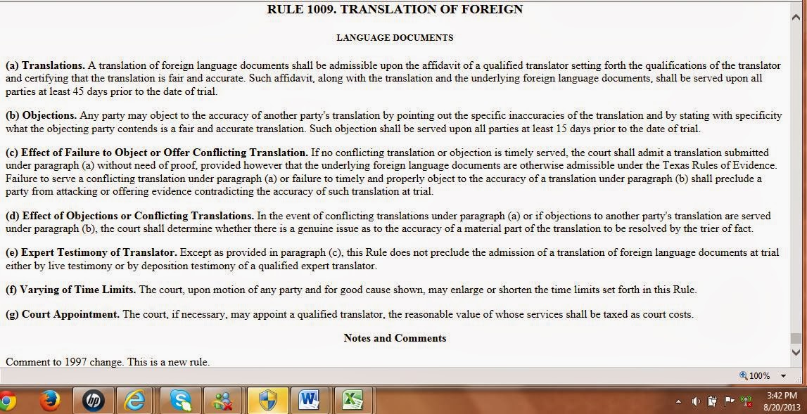Consumer Debt Litigation (mostly Texas): Admissibility of Spanish ...