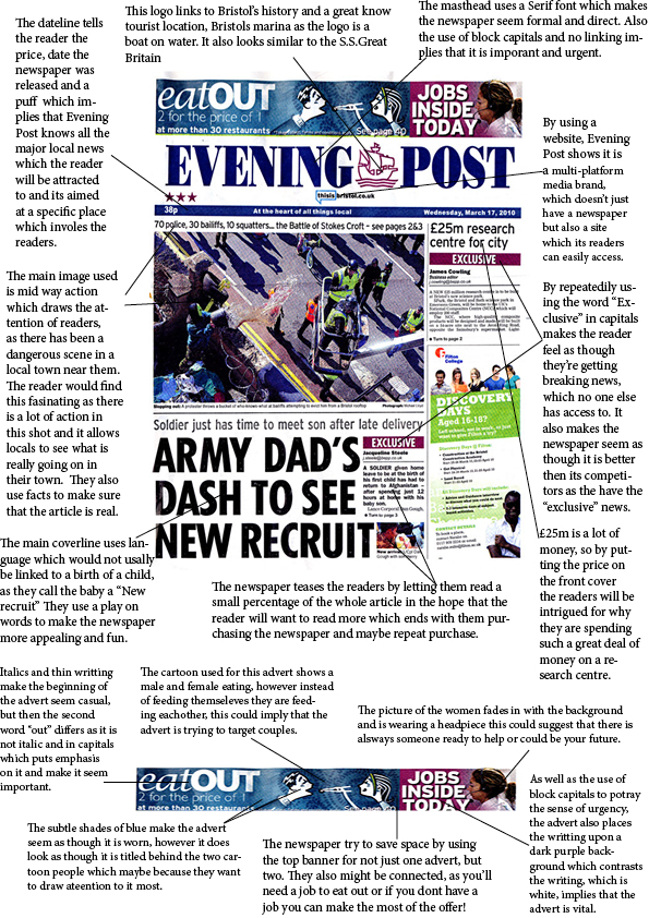 Christina Evans A2 Media Blog: Newspaper front page anaysis 2: Evening Post