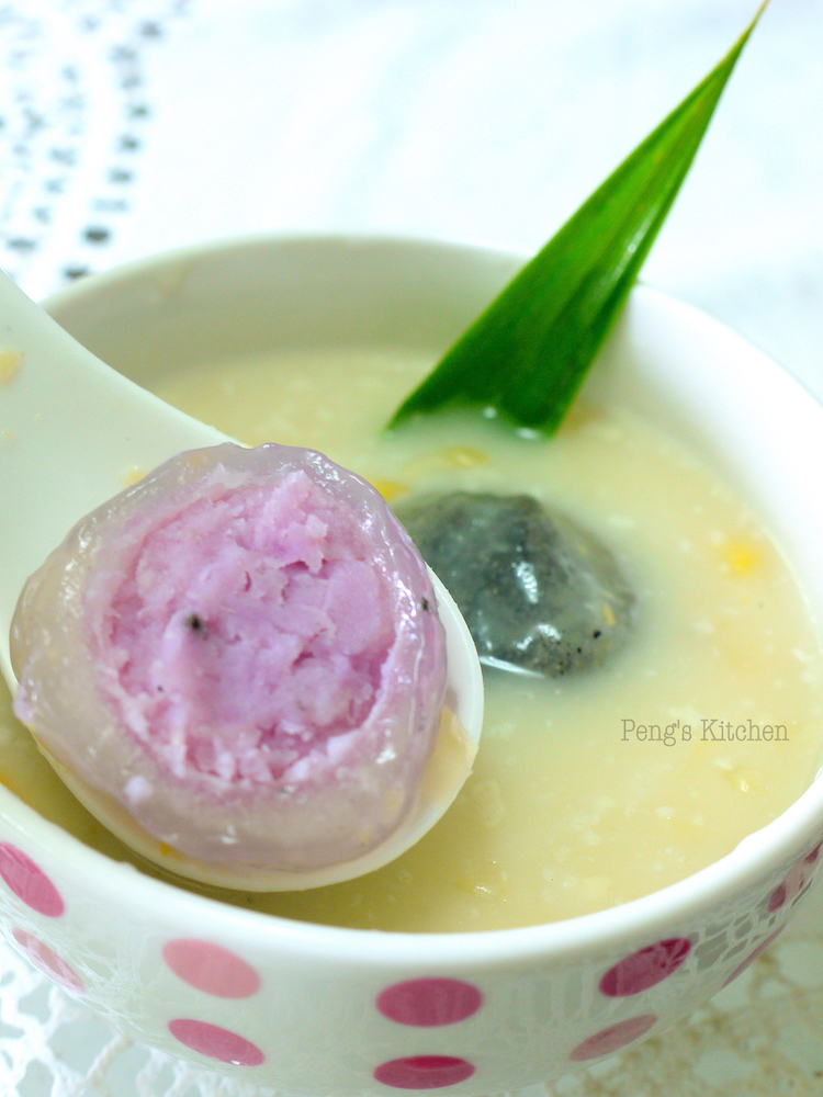 Peng's Kitchen: 椰奶玉米水晶汤圆 Crystal Rice Balls in Coconut Cream of Corn