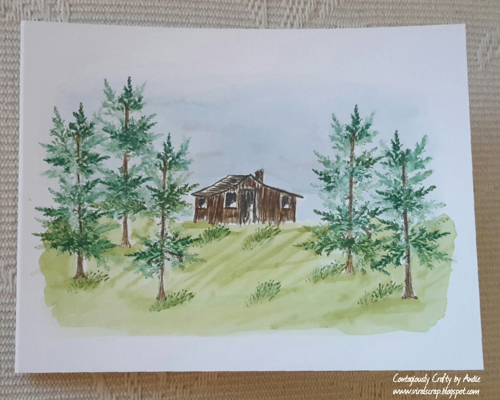 Contagiously Crafty: Cards Using Art Impressions Rustic Cabins and Fir ...