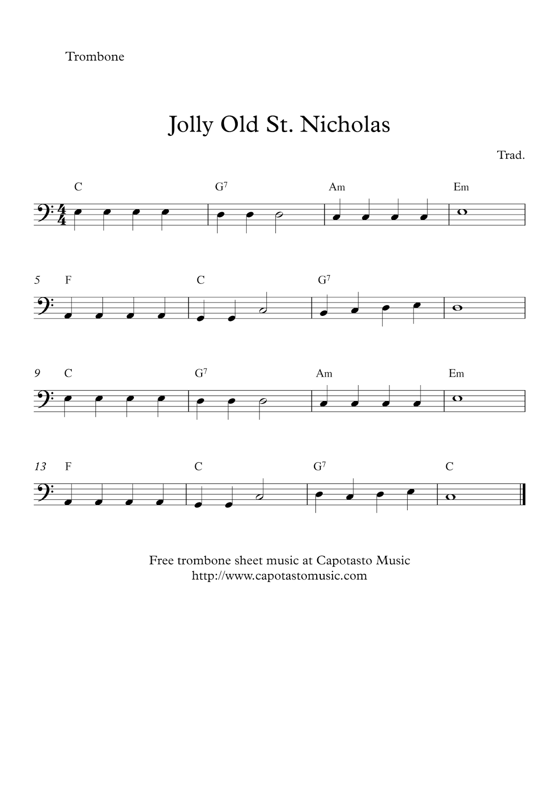 Easy Sheet Music For Beginners: Jolly Old St. Nicholas | Free Christmas ...