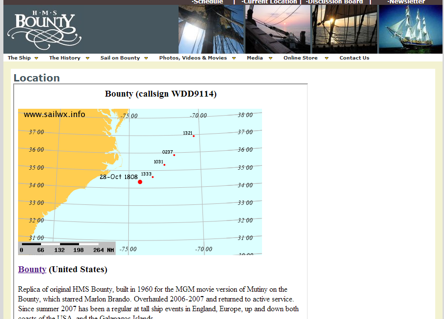 Hurricane Harbor: HMS Bounty Abandoned & Sunk ..Map of Location of ...