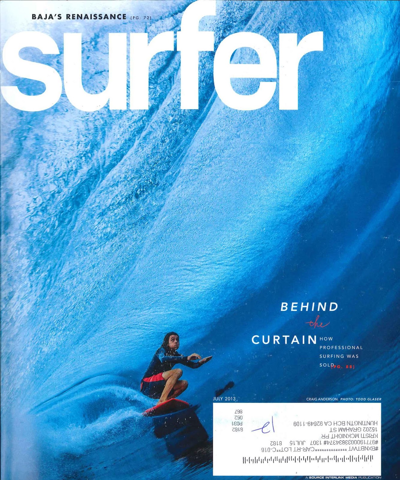 Quiksilver PR: Craig Anderson featured on the cover of July's Surfer Mag!