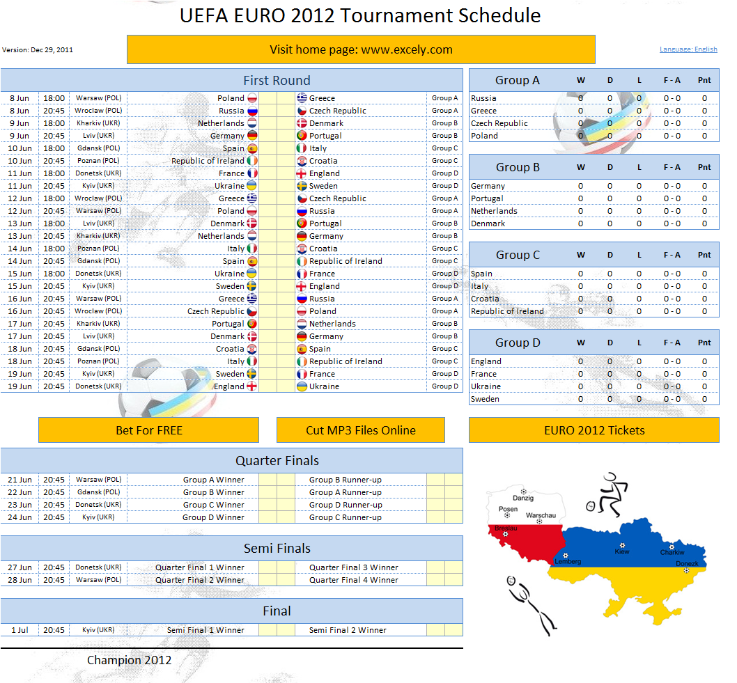Euro 2012 streaming and highlights: euro 2012 schedule excel