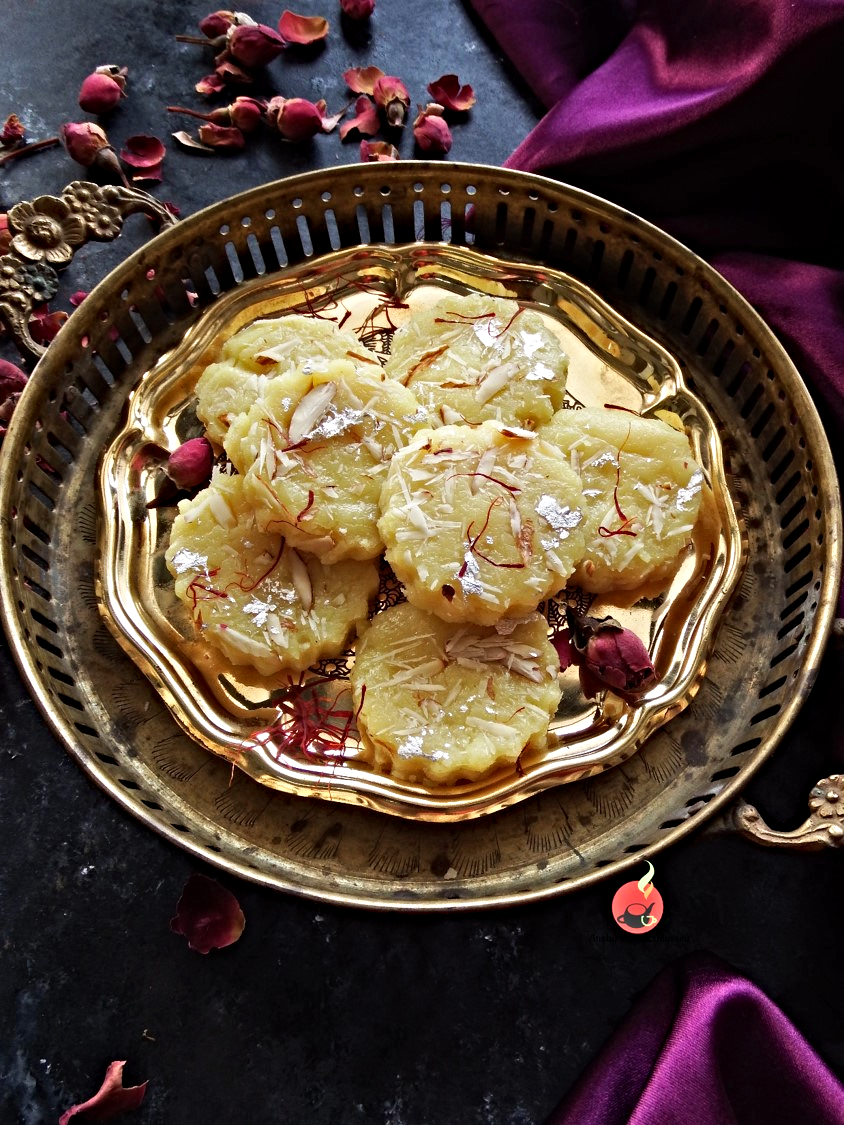 Kesar Khoya Badam Barfi | Saffron Almond Fudge